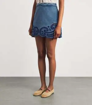 Ulla Johnson Cadiz Eyelet Denim Mini Skirt