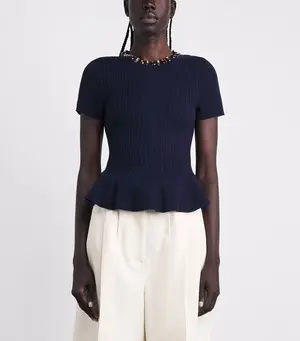 Sandro Embellished Ribbed Peplum Sweater