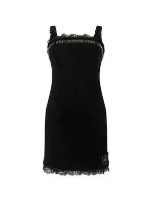 Alberta Ferretti Denim Lace-trimmed Chain-embellished Mini Dress