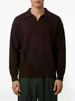 ROBERTO COLLINA Merino Wool Fine-knit Polo Top - Brown