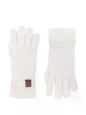 Eleventy Ribbed-knit Logo-patch Gloves - Neutrals