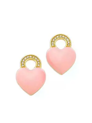 BUDDHA MAMA 20k Yellow Gold Heart Diamond Charm Earrings - Pink