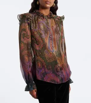 Etro Paisley Ruffled Silk Chiffon Shirt