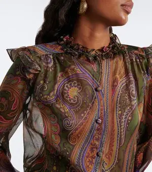 Etro Paisley Ruffled Silk Chiffon Shirt