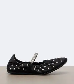 JIMMY CHOO Jade Embellished Satin Ballet Flats