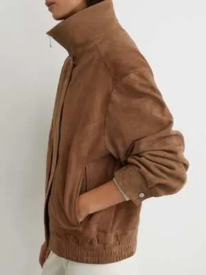REISS Kiara Suede Funnel Neck Bomber Jacket