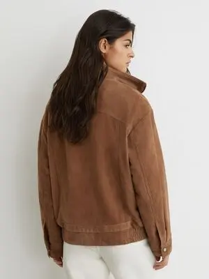 REISS Kiara Suede Funnel Neck Bomber Jacket