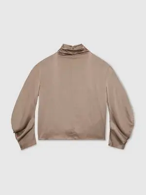 REISS Meena Silk High-neck Blouse - Neutral