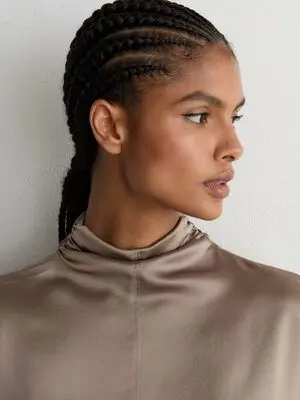 REISS Meena Silk High-neck Blouse - Neutral