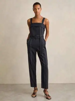 REISS Fianna Contrast Stitch Structured Jumpsuit