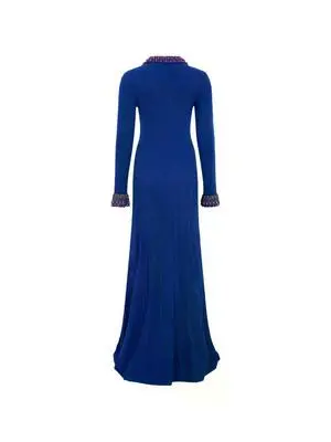 Alberta Ferretti Ribbed Maxi Dress With Embellished Collar And Cuffs