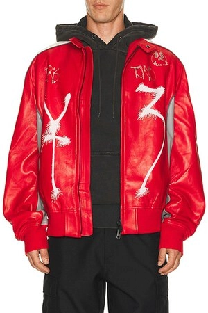 Y3 Graphic Leather Bomber Jacket - Red
