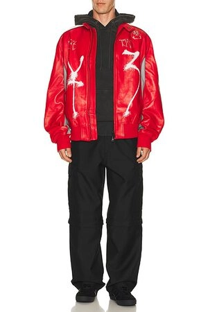 Y3 Graphic Leather Bomber Jacket