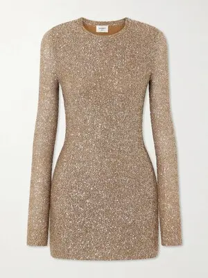 Saint Laurent Sequined Knitted Mini Dress