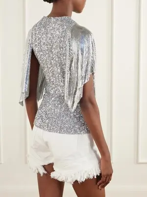 Rabanne Sequined Blouse With Chainmail Sleeves