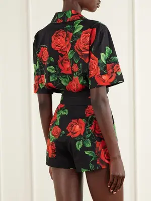 Dolce & Gabbana Floral-printed Cotton-poplin Cropped Shirt