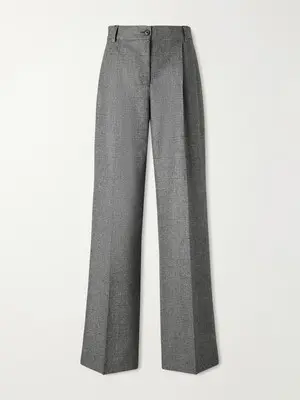 Dolce & Gabbana Pleated Prince Of Wales Wool And Cashmere-blend Flannel Wide-leg Pants - Gray