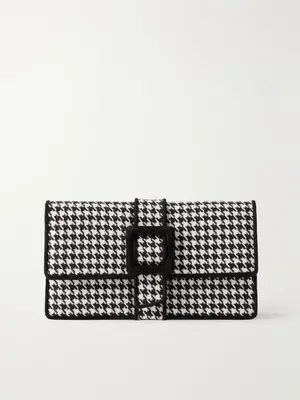 Manolo Blahnik Maycap Suede-trimmed Houndstooth Wool Clutch - Black