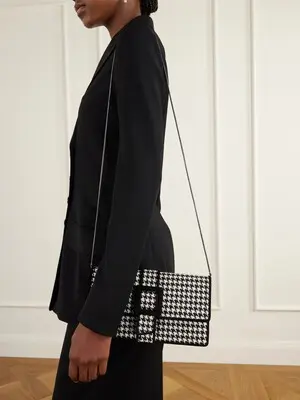 Manolo Blahnik Maycap Suede-trimmed Houndstooth Wool Clutch