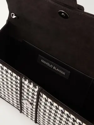 Manolo Blahnik Maycap Suede-trimmed Houndstooth Wool Clutch