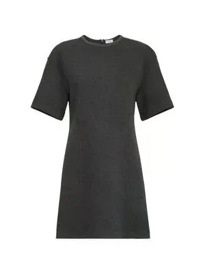Brunello Cucinelli Techno Cotton And Cashmere Interlock T-shirt Dress With Monili Collar - Grey