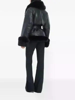 ROTATE BY BIRGER CHRISTENSEN Bonded Leather Jacket With Faux Fur Trim