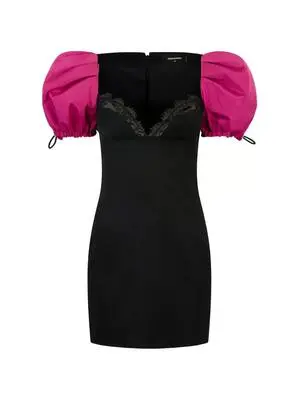 Dsquared2 Lace-trimmed Puff Sleeve Mini Dress - Black