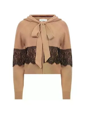 Nina Ricci Lace-trim Pussy-bow Hoodie - Neutrals