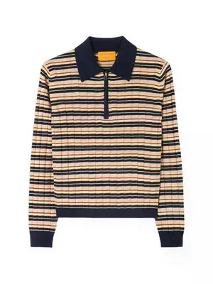 Guest In Residence Striped Cable-knit Polo Top