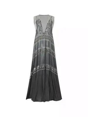 Alberta Ferretti V-neck Embroidered Maxi Dress - Grey