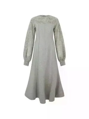 Alberta Ferretti Embroidered Long-sleeved Midi Dress - Grey