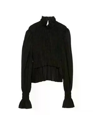 ANN DEMEULEMEESTER Smocked Ruffle High Neck Blouse