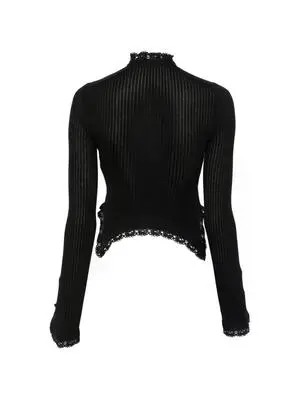 ANN DEMEULEMEESTER Lace-trimmed Ribbed High Neck Top - Black