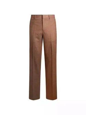 Etro Straight-leg Wool And Cashmere Trousers With Feather Embellishment And Houndstooth Pattern