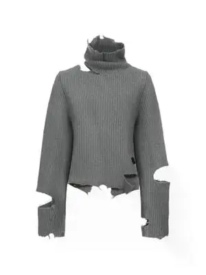 HAIKURE Distressed Ribbed-knit Sweater - Grey