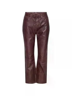 ROTATE BY BIRGER CHRISTENSEN Flared Leather Capri Pants Mahogany - Red