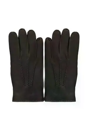 MOORER Stitched-detail Leather Gloves - Brown