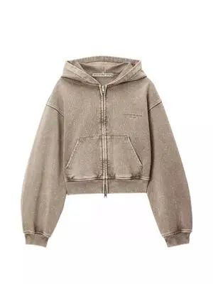 Alexander Wang Zip-up Hoodie With Allover Hotfix Detail - Neutrals