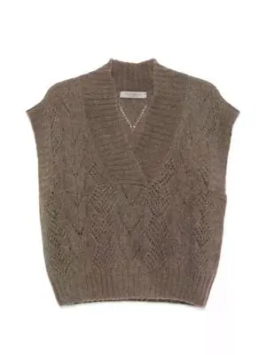 D.exterior Pointelle Knit V-neck Sleeveless Sweater
