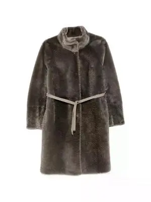 SUPREMA X Eraldo Belted Snake-effect Coat - Grey