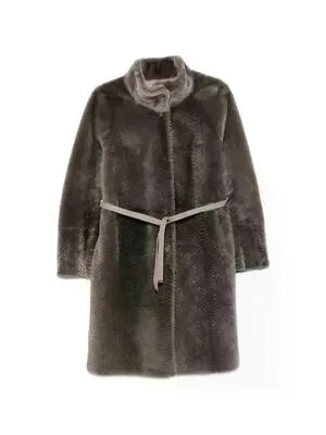 SUPREMA X Eraldo Belted Snake-effect Coat - Grey
