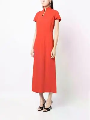 Shiatzy Chen Mulberry Silk Split-neck Midi Dress