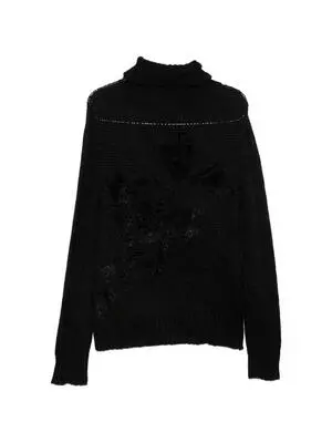 ANN DEMEULEMEESTER Mohair-blend Floral-patch High Neck Sweater
