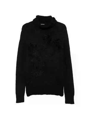 ANN DEMEULEMEESTER Mohair-blend Floral-patch High Neck Sweater - Black