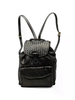 Bottega Veneta 20th Century Nappa Intrecciato Trimmed Drawstring Flap Backpack - Black