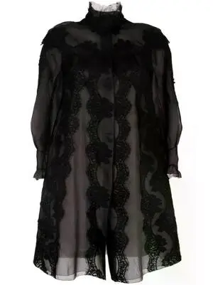 Shiatzy Chen Lace Organza Single-breasted Coat - Black