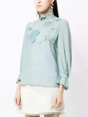 Shiatzy Chen Floral Appliqué Blouse