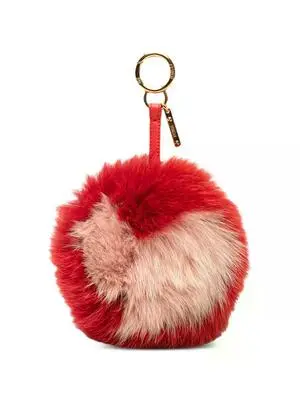 Fendi 2000-2026 Nappa Shiny Fox Fur Heart Pom Pom Bag Charm Key Chain - Red