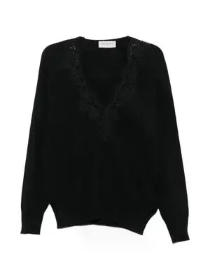 ERMANNO FIRENZE Lace-trim V-neck Sweater
