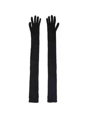 Alberta Ferretti Ribbed-knit Gloves - Black